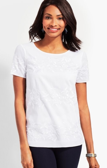 Talbots | Tops | Talbots Embroidered Floral Shortsleeve Top White ...